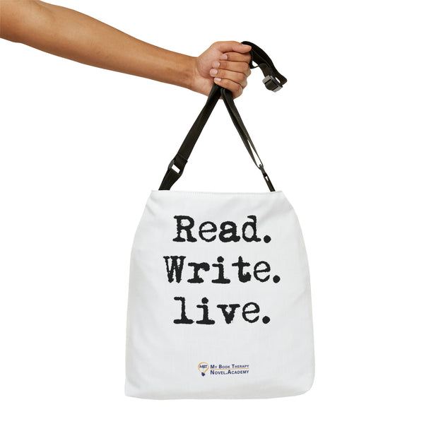 "Read. Write. Live. with Typewriter" Adjustable Tote - My Book Therapy